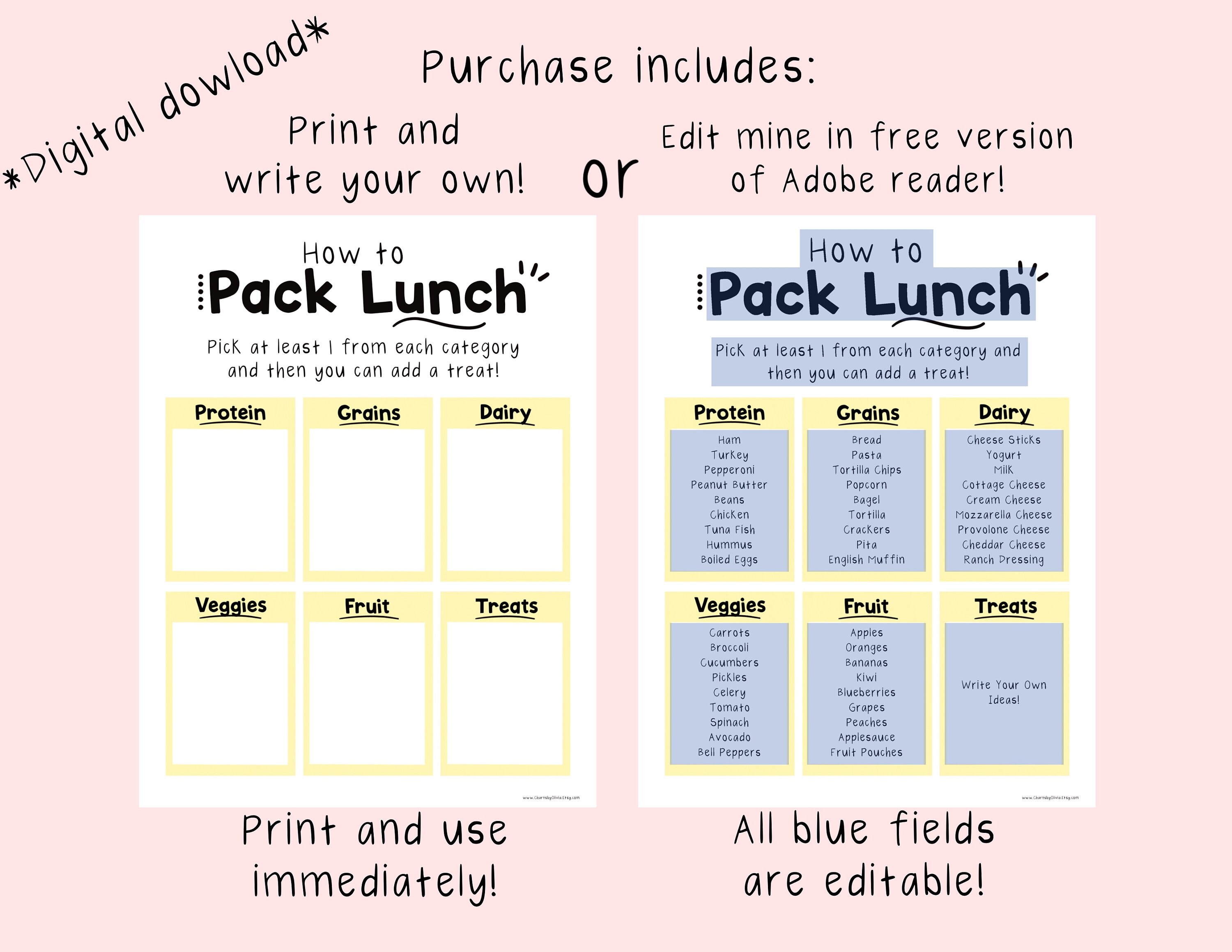 School Lunch Printable Eat the Rainbow Kids Nutrition - Etsy