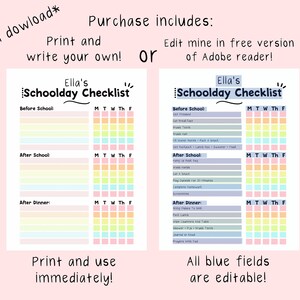 Kids Daily School Schedule Checklist - Etsy