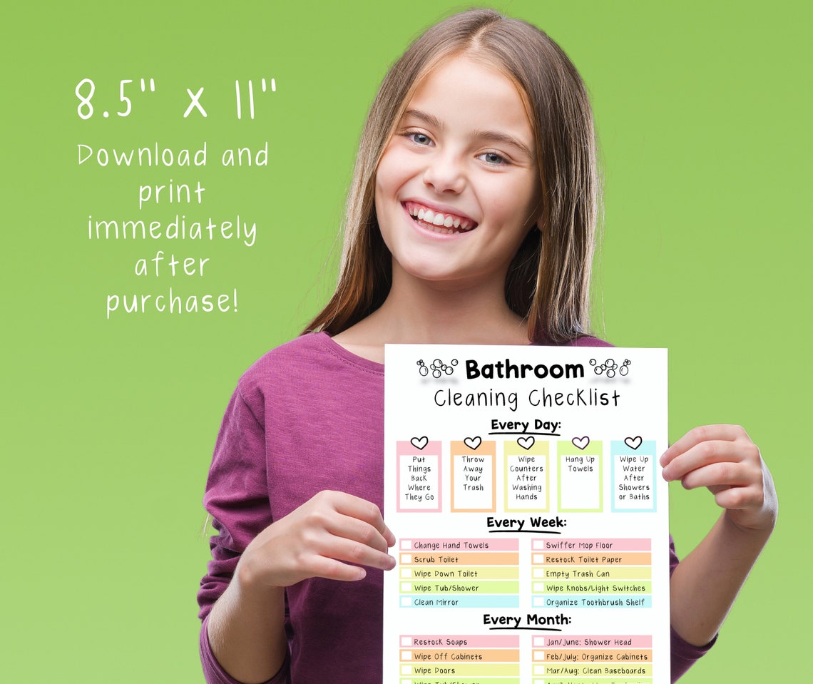 Bathroom Kids Cleaning Checklist | Bathroom Prints, Kids Bathroom Ideas ...