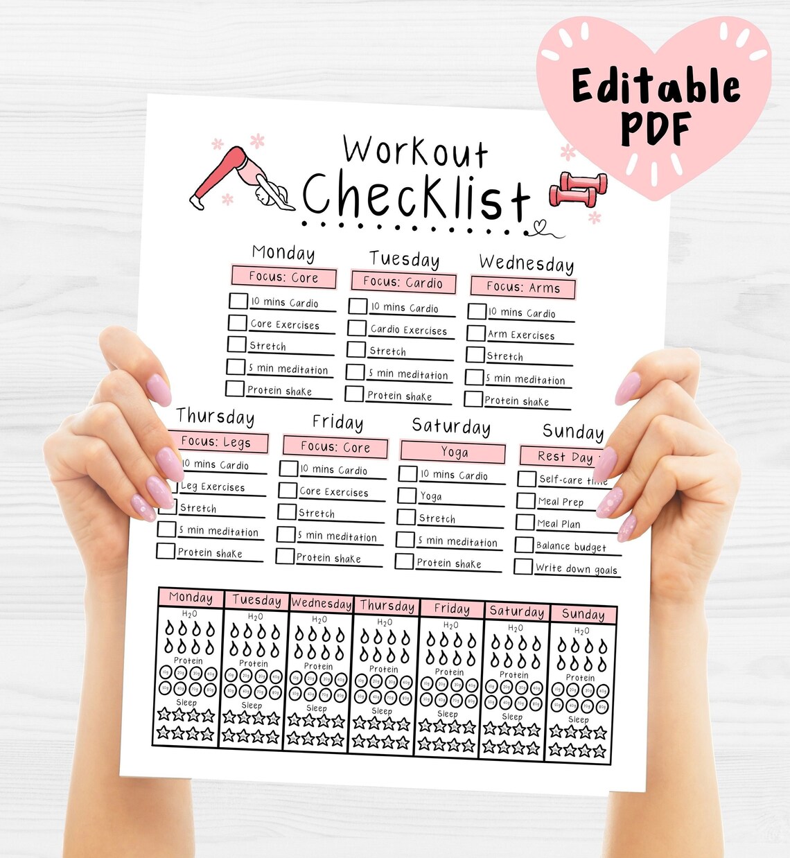 Workout Plan Editable Workout Routine Chart Fitness Log - Etsy