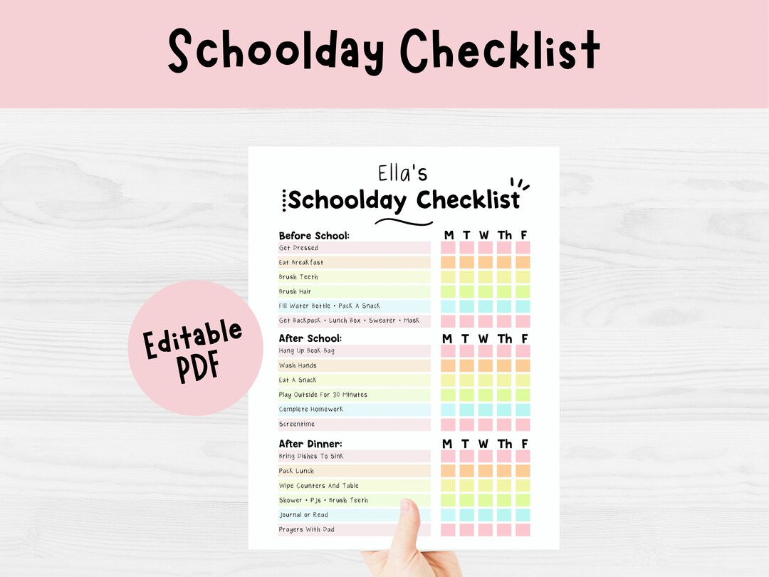 Kids Daily School Schedule Checklist - Etsy