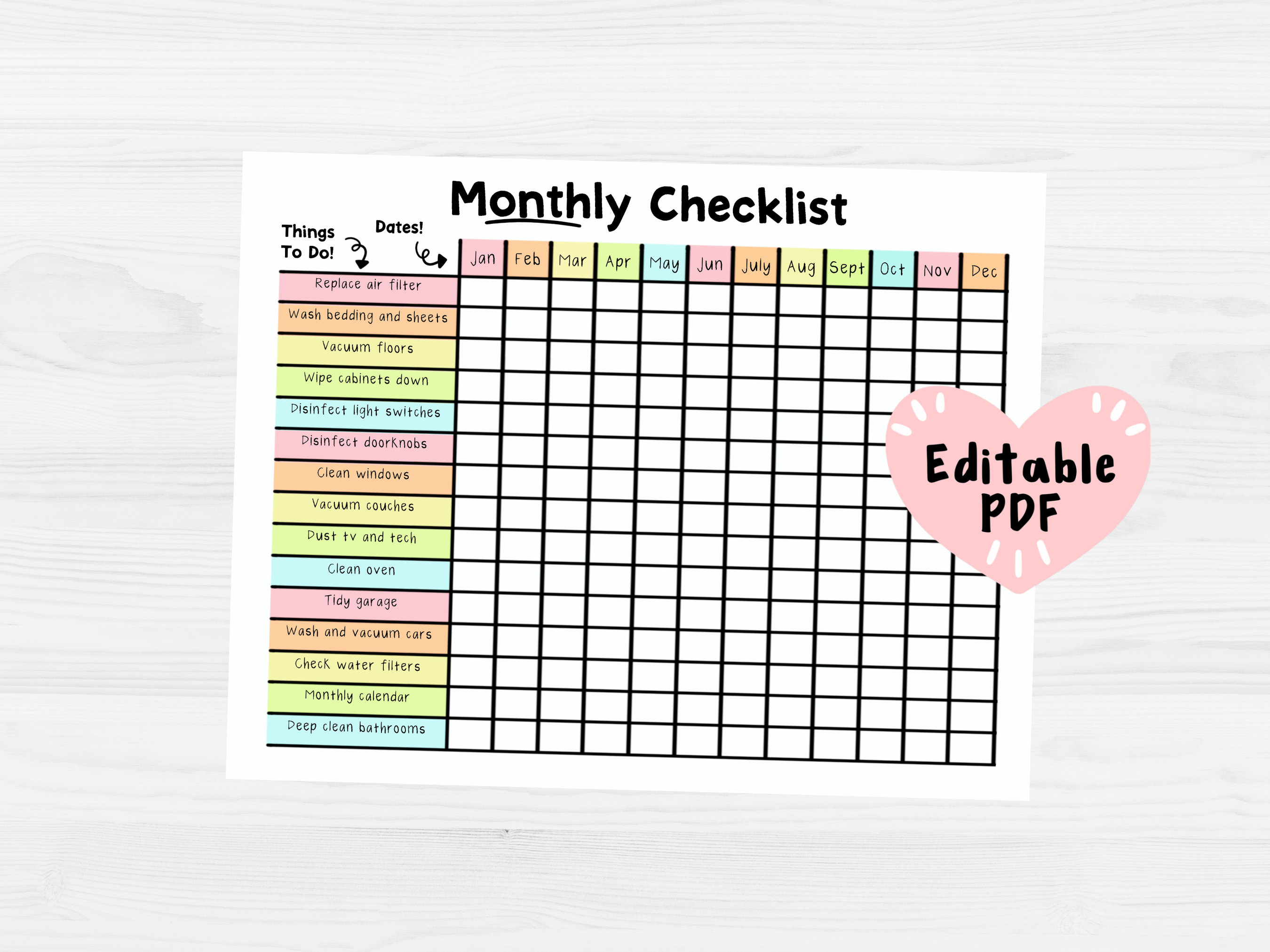 Monthly Checklist Monthly Cleaning Checklist - Etsy