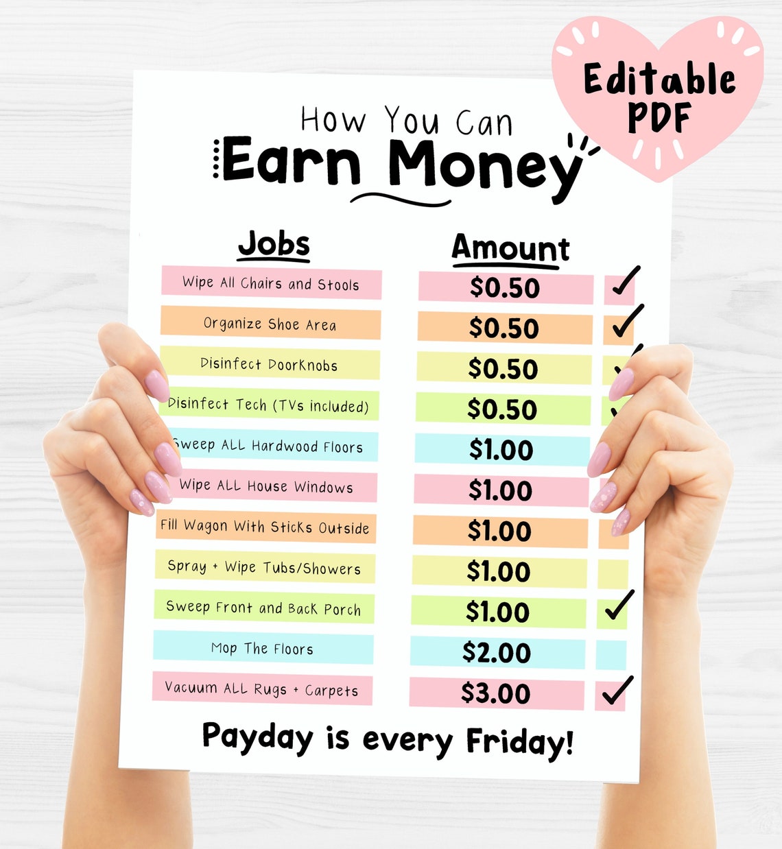 How to Earn Money Chore Chart Editable Allowance Chart - Etsy