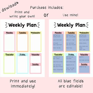 Weekly Plan Chart Weekly Planner Printable - Etsy