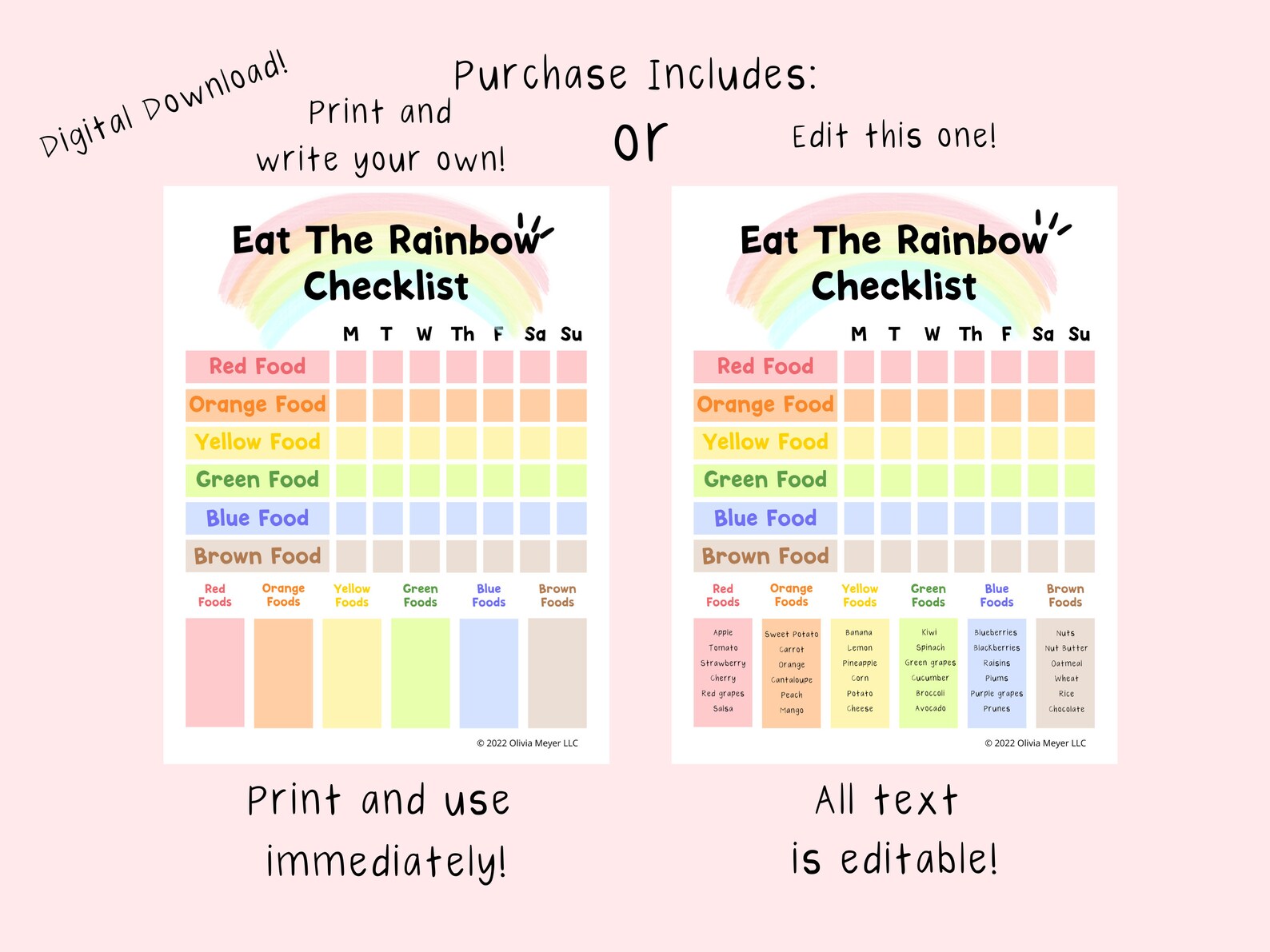 Eat the Rainbow Chart Eat the Rainbow Checklist Kids - Etsy