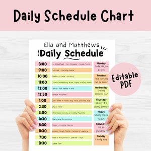 Daily Schedule Template Editable PDF, Chore Chart - Etsy