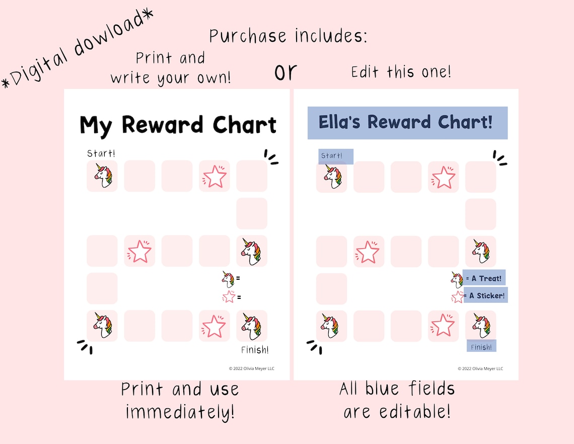 Unicorn Reward Chart Printable Reward Chart Potty Training - Etsy