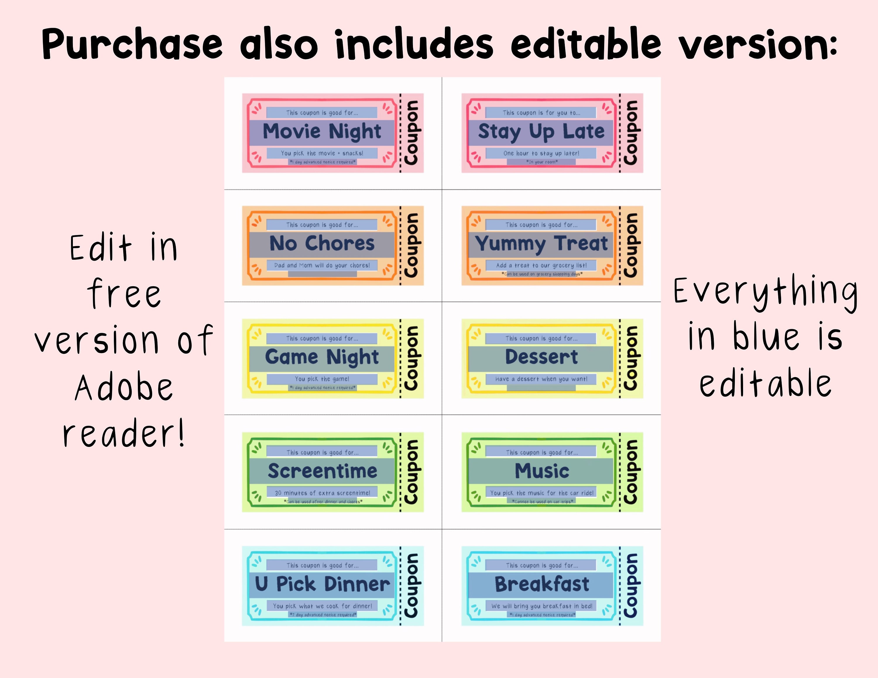 Reward Coupons for Kids Preteens Teens Birthday Coupons | Etsy