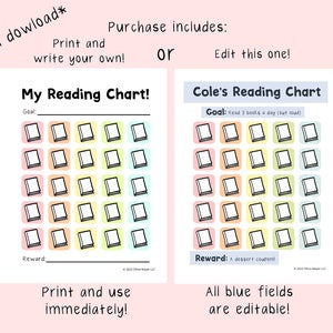 Reading Chart for Kids Reading Tracker Reading Log for Kids - Etsy