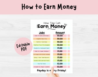 How to Earn Money Chore Chart Printable Editable Responsibility Chart ...