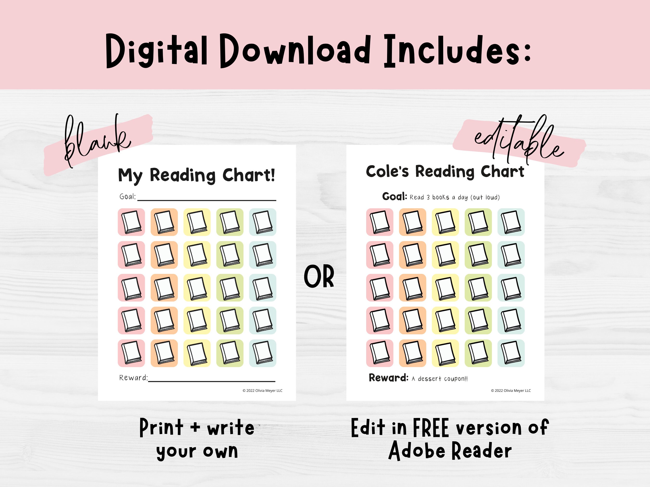 Kids Reading Reward Chart | Editable Reading Log (PDF) - Etsy