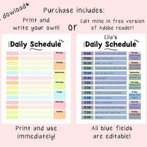 Daily Schedule Template Editable PDF Chore Chart - Etsy