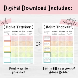Habit Tracker Printable Daily Habit Chart, Cute Habit Tracker - Etsy