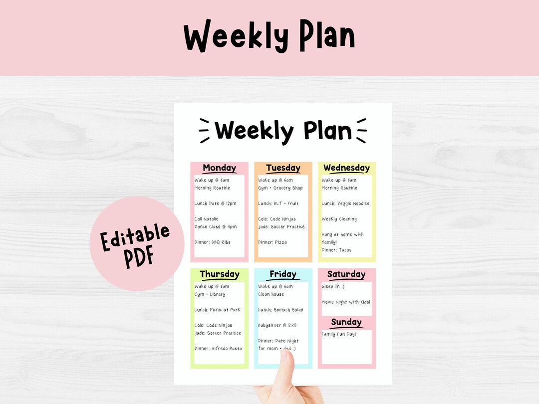 Weekly Plan Chart | Weekly Planner Printable - Etsy