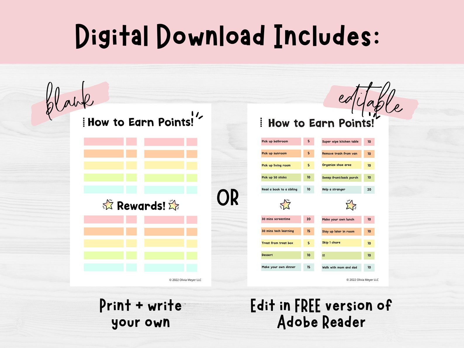 Kids Reward Chart | Points Reward System, Reward Chart for Kids, Reward ...