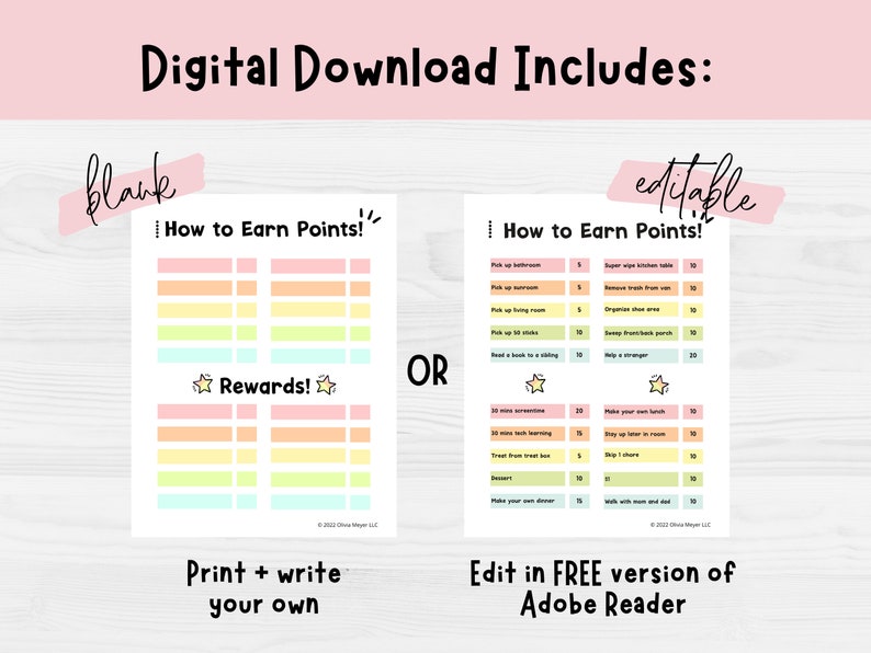 Kids Reward Chart Points Reward System Reward Chart for - Etsy