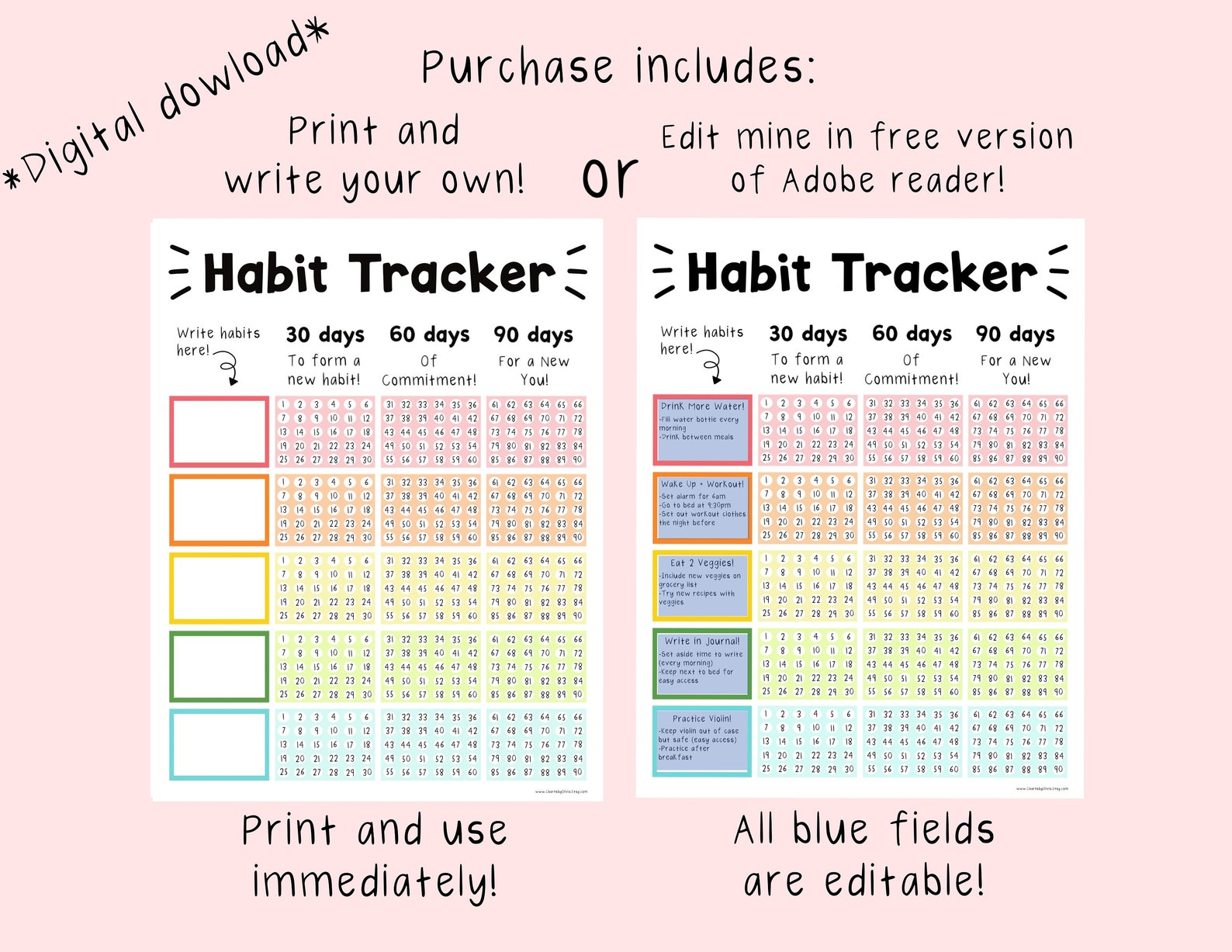 Habit Tracker Printable Daily Habit Chart Cute Habit - Etsy Canada