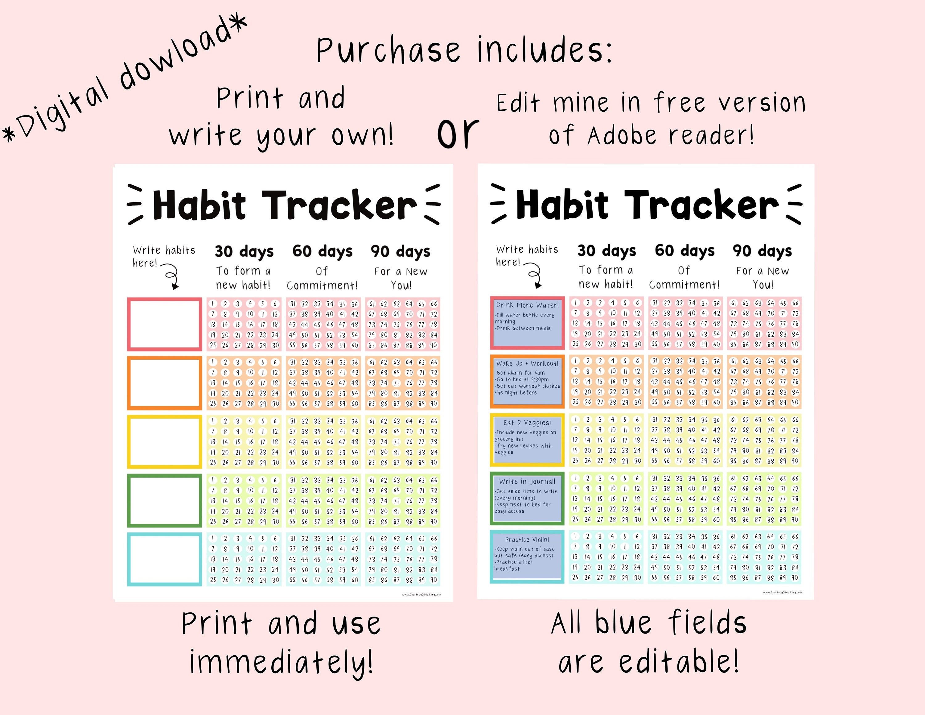 Habit Tracker Printable Daily Habit Chart Cute Habit - Etsy Canada