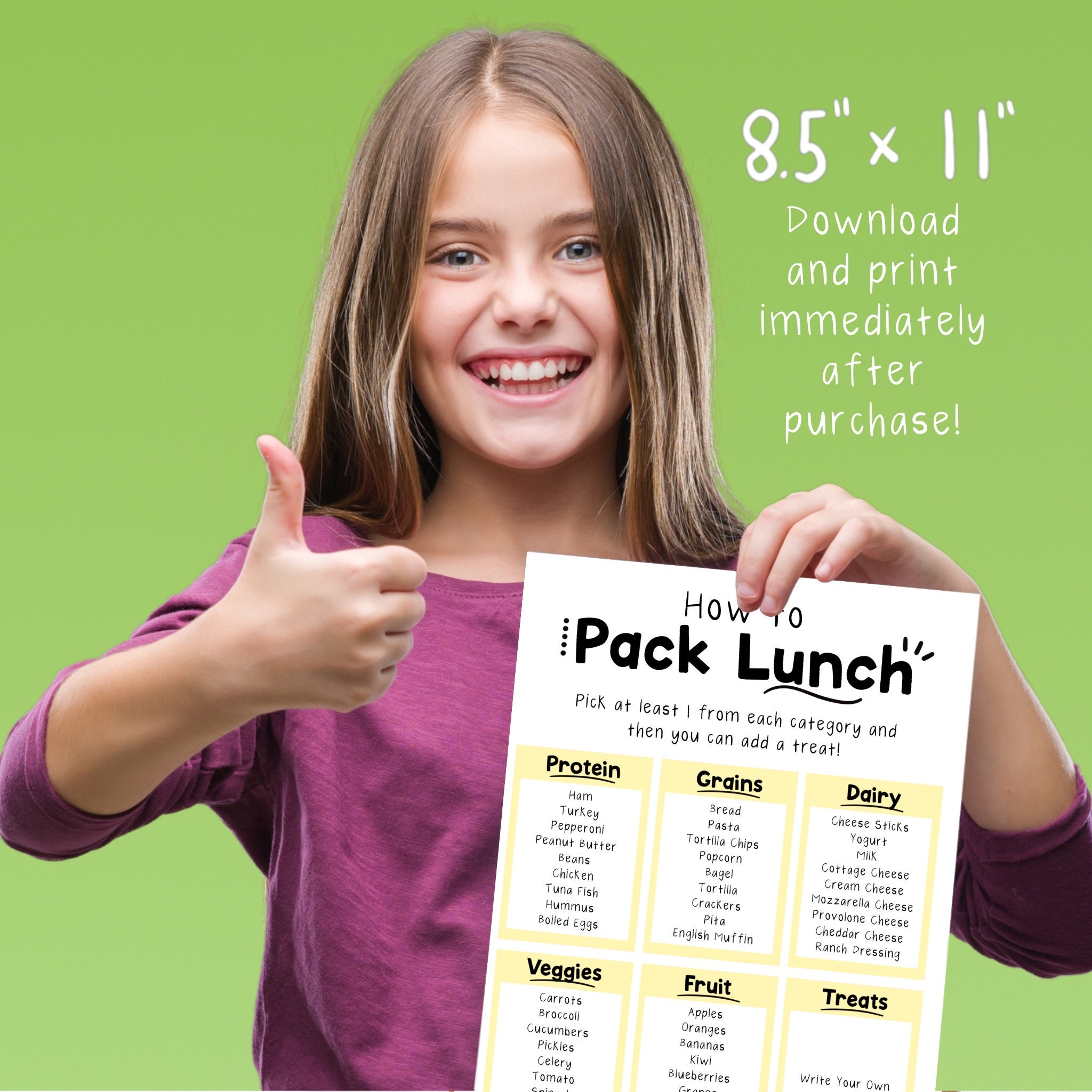 School Lunch Printable Eat the Rainbow Kids Nutrition - Etsy