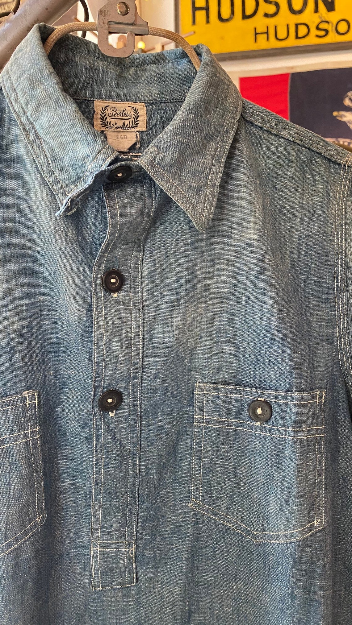 Vintage 1920s 20s Peerless Chin Strap Chambray Pullover Work Shirt ...