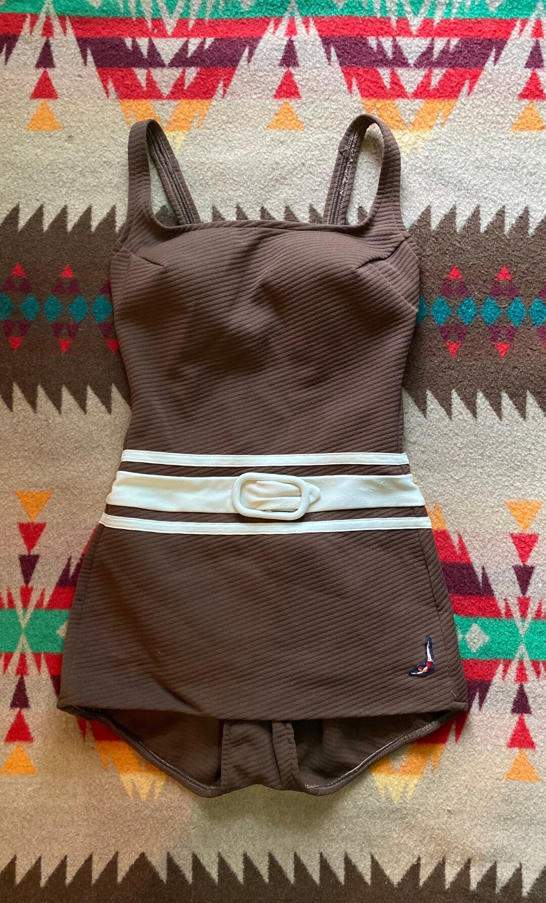 Vintage 1950s 50s Jantzen Swimmer Brown One Piece Swimsuit Bathing Swim ...