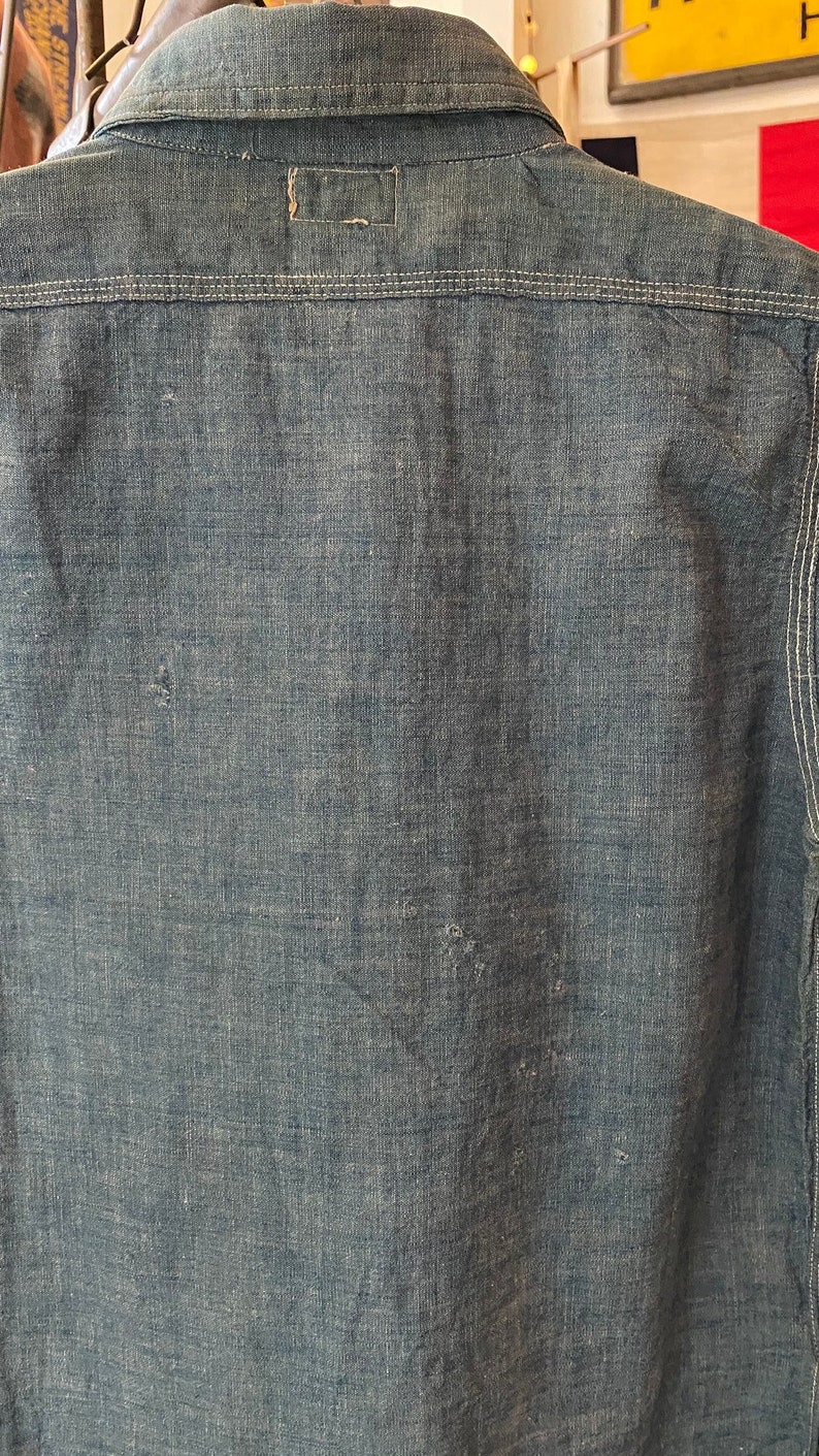 Vintage 1920’s 20s Peerless Chin Strap Chambray Pullover Work Shirt ...