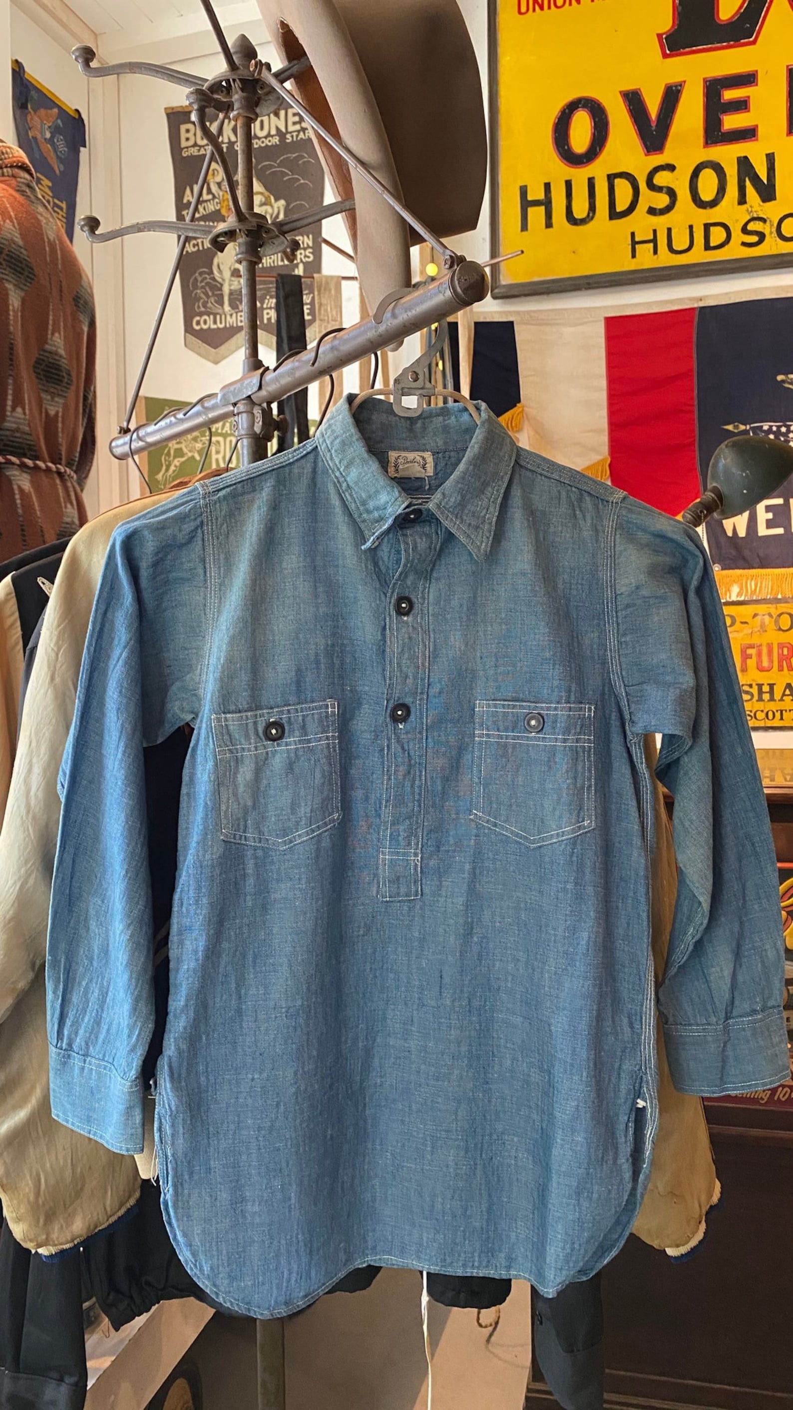 Vintage 1920’s 20s Peerless Chin Strap Chambray Pullover Work Shirt ...