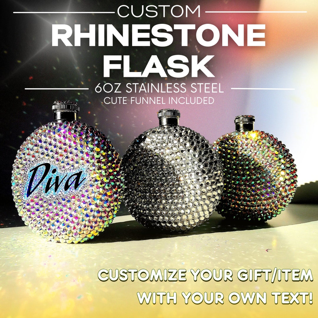 Rhinestone Flask Custom Gift | Custom Text Gift Idea Flask | Girly ...