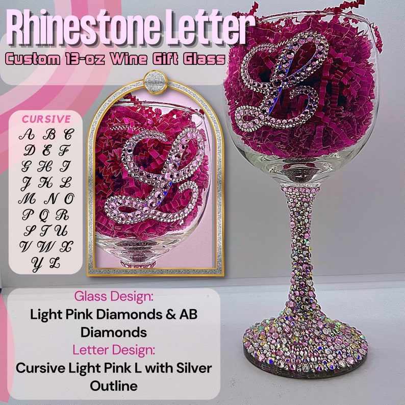 Rhinestone LETTER Gift Wine Glass Rhinestone Blinged Letter - Etsy