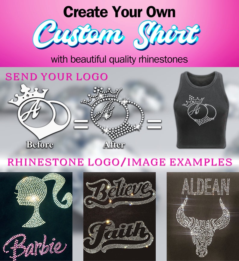 Rhinestone Image Logo Shirt | Custom Design Shirt | Custom Your Logo ...