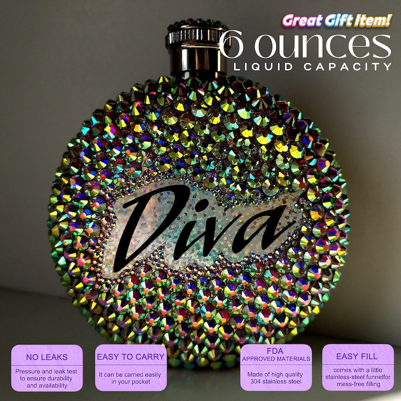 Rhinestone Flask Custom Gift | Custom Text Gift Idea Flask | Girly ...