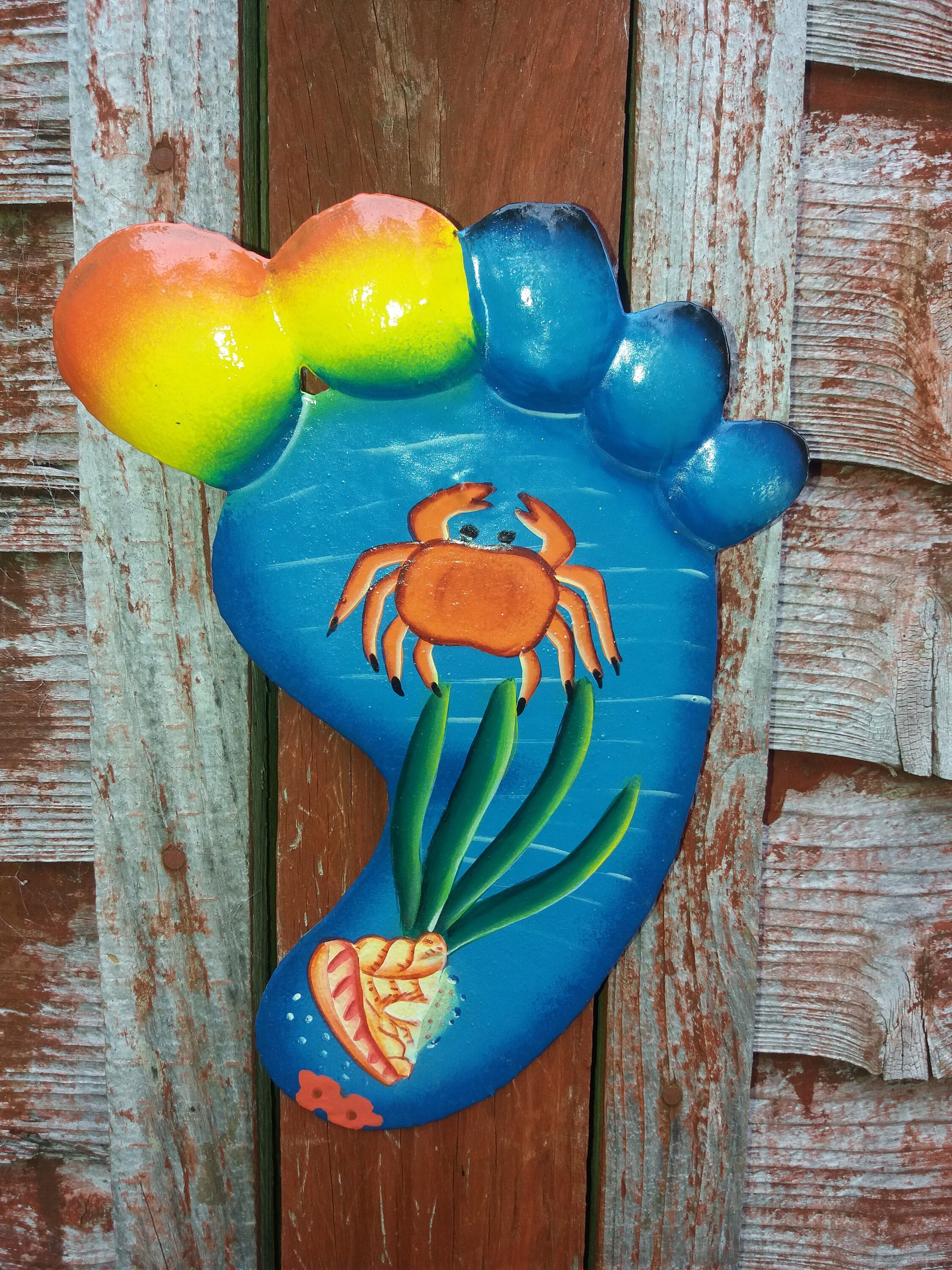 Recycled Steel Drum Tropical Footprint Wall Art, Handmade Haitian Decor ...