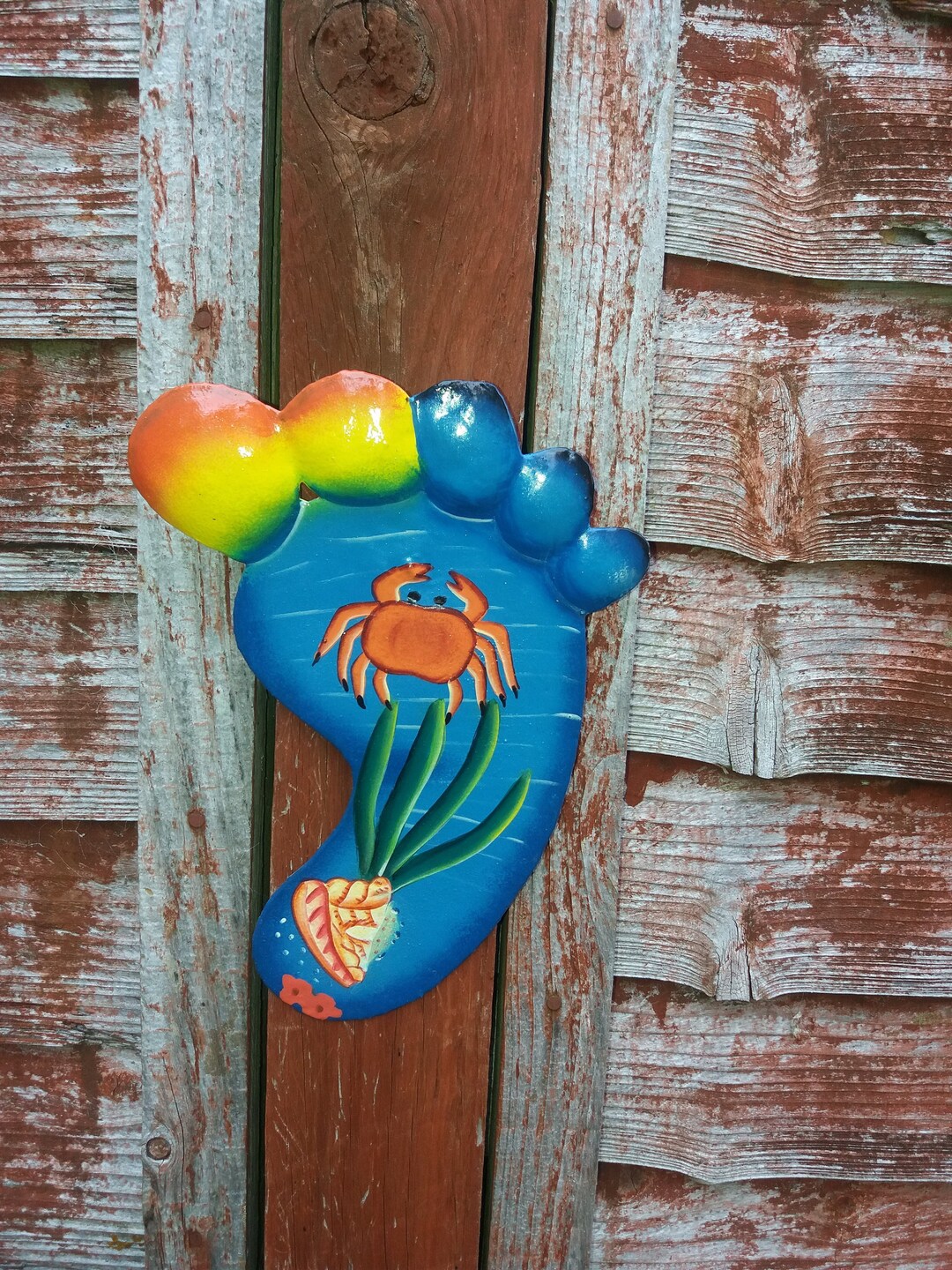 Metal Tropical Beach Footprint Wall Hanger Art Hand Made From Upcycled ...