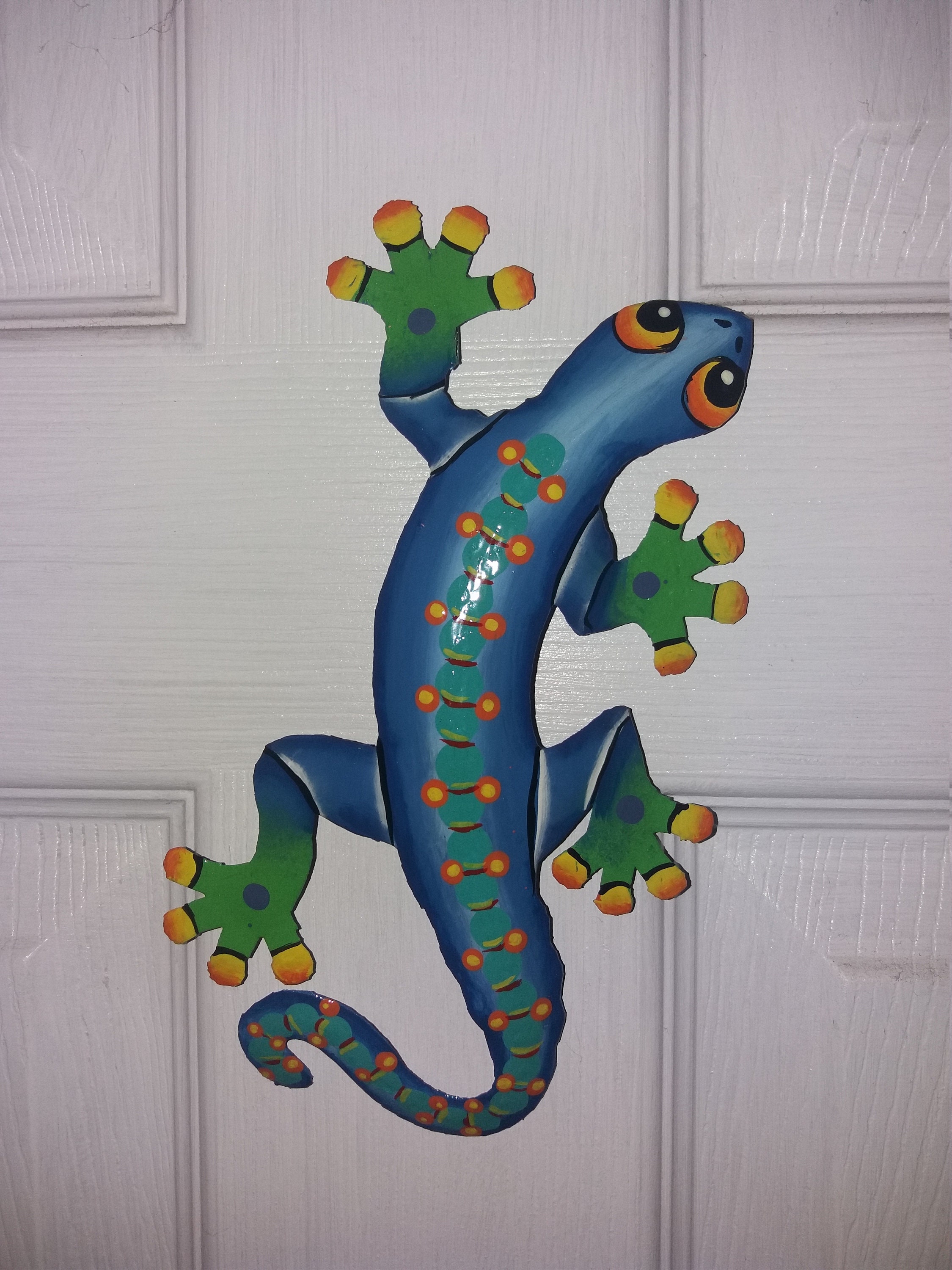 Metal Blue Lizard Wall Art Ornament Handmade in Haiti From Recycled Oil ...
