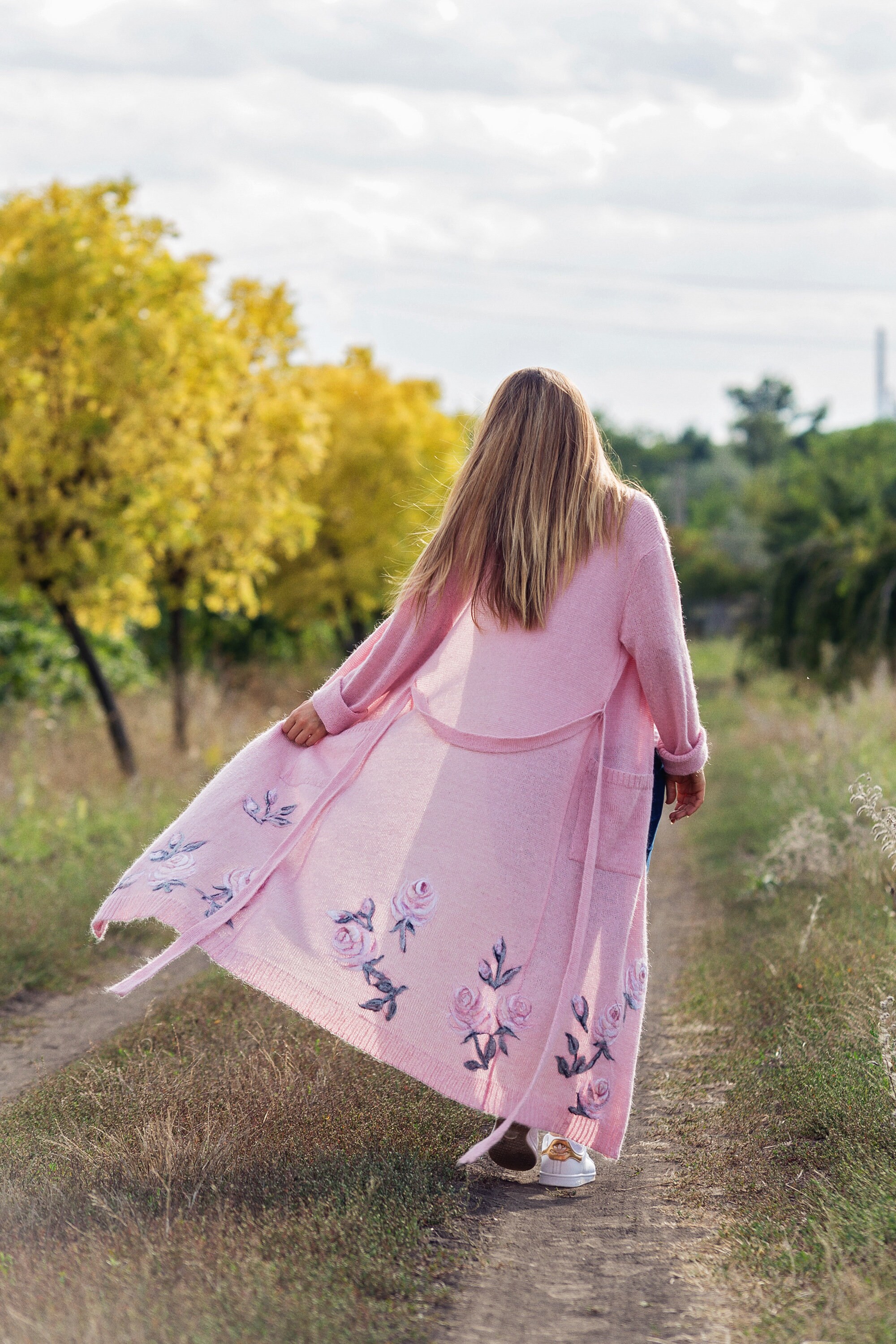 Braut Rosa Strickjacke Merinowolle Hand Stricken Cocoon Strickjacke
