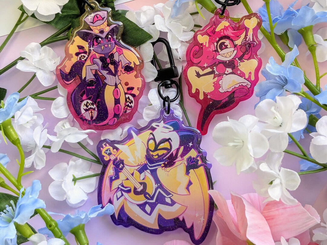 Hazbin Hotel Acrylic Charms: Adam, Nifty, Sir Pentious - Glitter Epoxy ...
