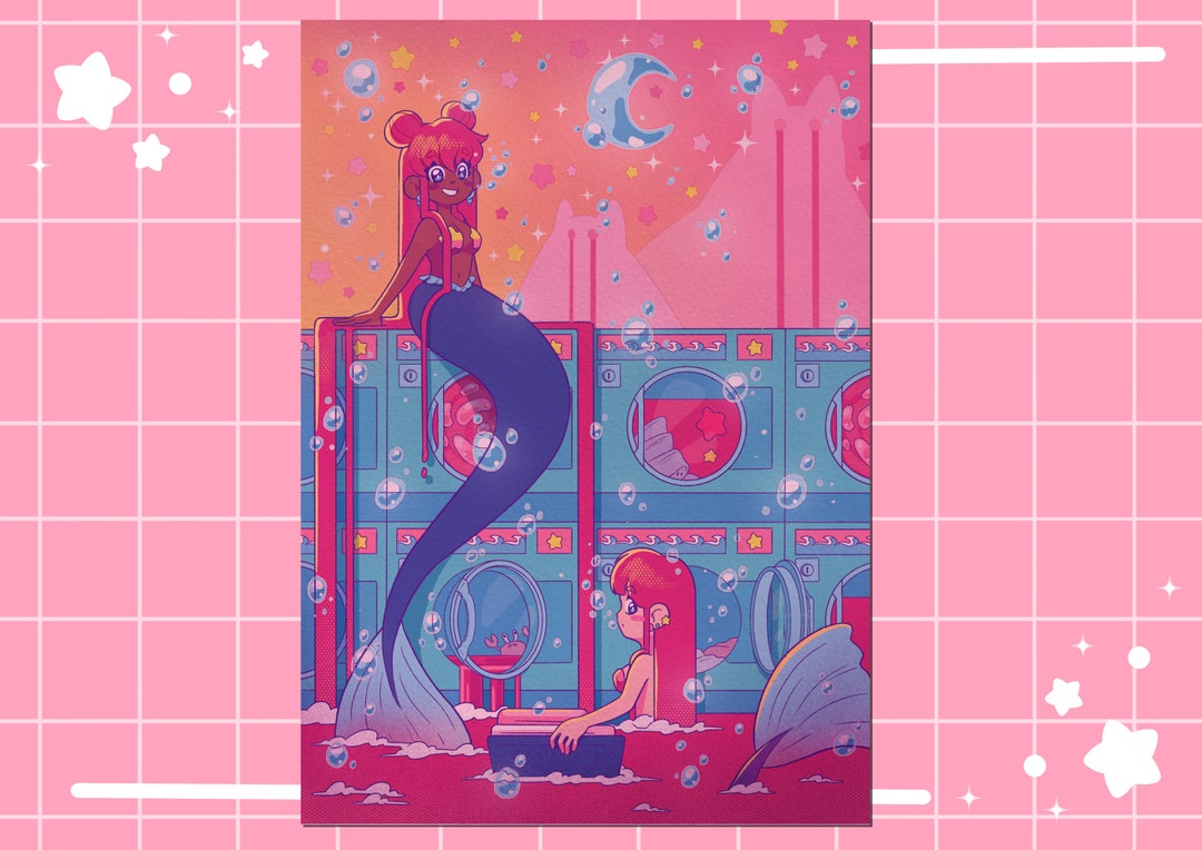 Mermaid Laundry Day Anime Illustration, Anime Poster, Anime Prints ...