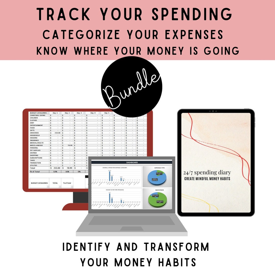 31-day Spending Tracker: Expense Diary & Excel Spreadsheet. Mindful ...