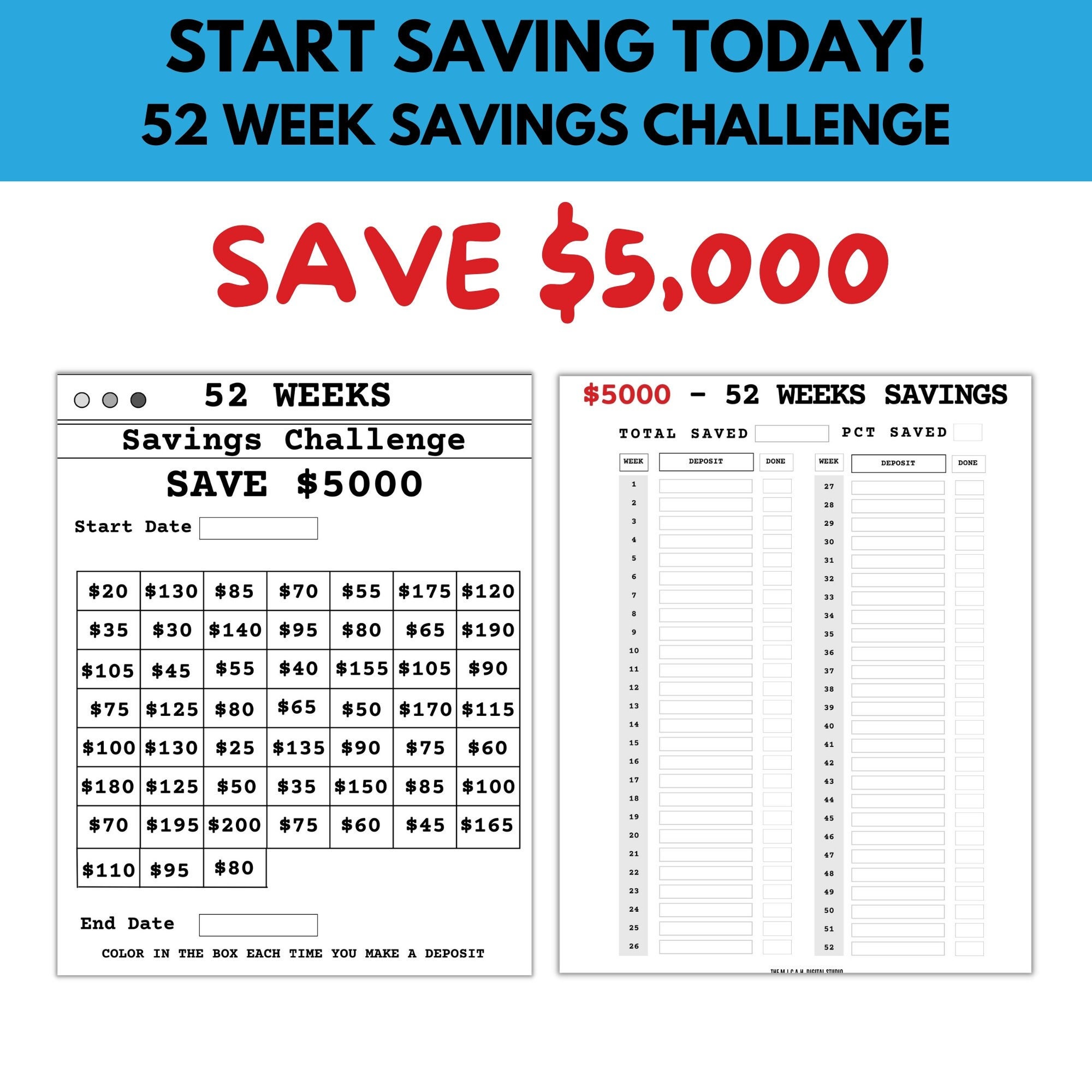 52 Week Savings Challenge Tracker: Editable, Printable (digital ...