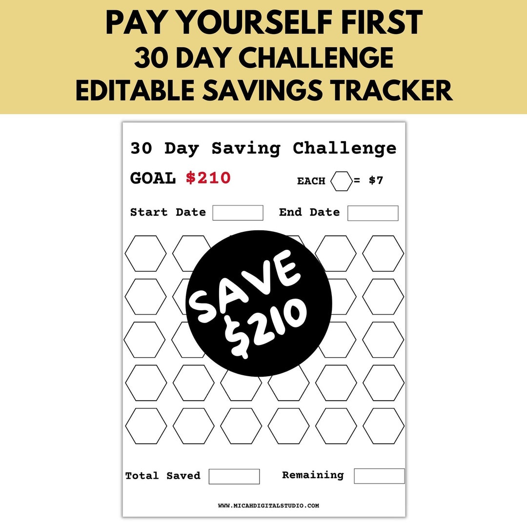 30 Day Savings Challenge, Editable Tracker, Printable Money Savings ...