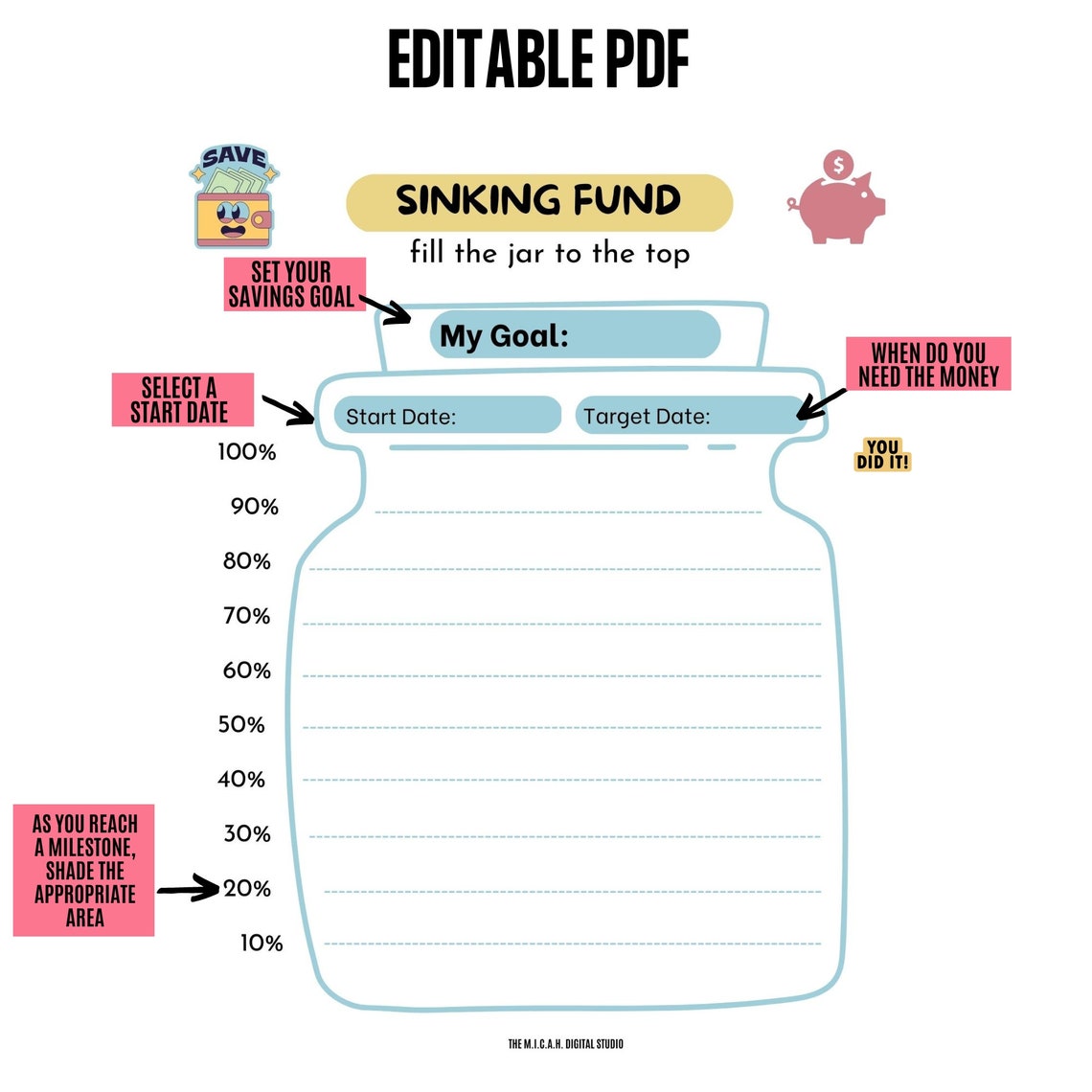 Editable Sinking Fund Tracker: Savings Goal Printable (PDF) - Etsy