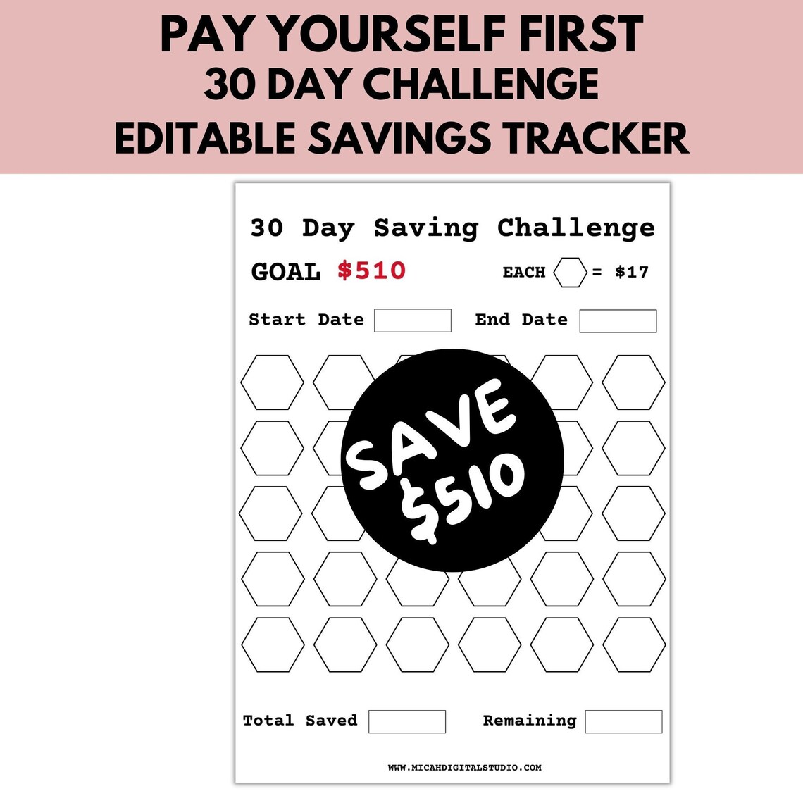 30 Day Savings Challenge, Printable Money Savings Challenge Tracker ...