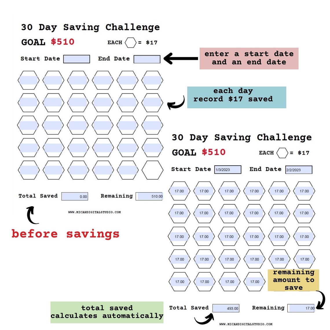 30 Day Savings Challenge, Printable Money Savings Challenge Tracker ...