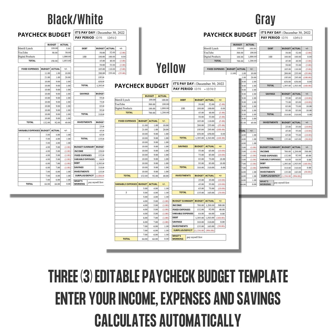 Budget Planner Printable, Paycheck Budget, Editable Budget Template ...