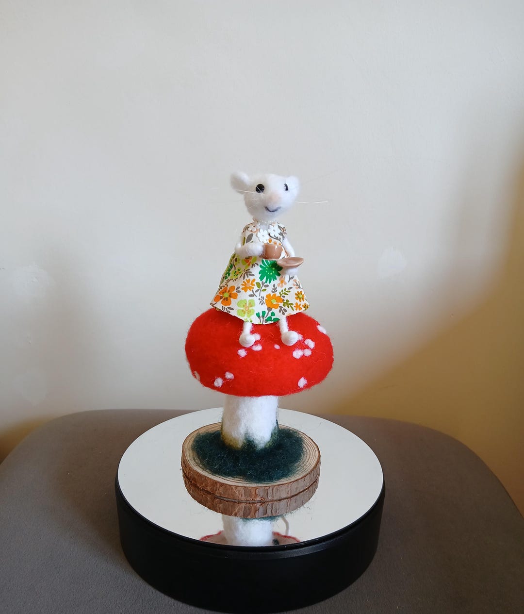 Springtime Clean Mouse Tea Cup Saucer Mushroom Rustic Room Decoration ...