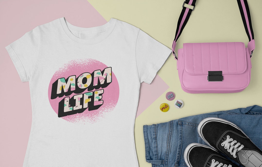 Cute Pastel Tropical Pattern Mom Life Tshirt, Perfect for Any Mom, Mom ...