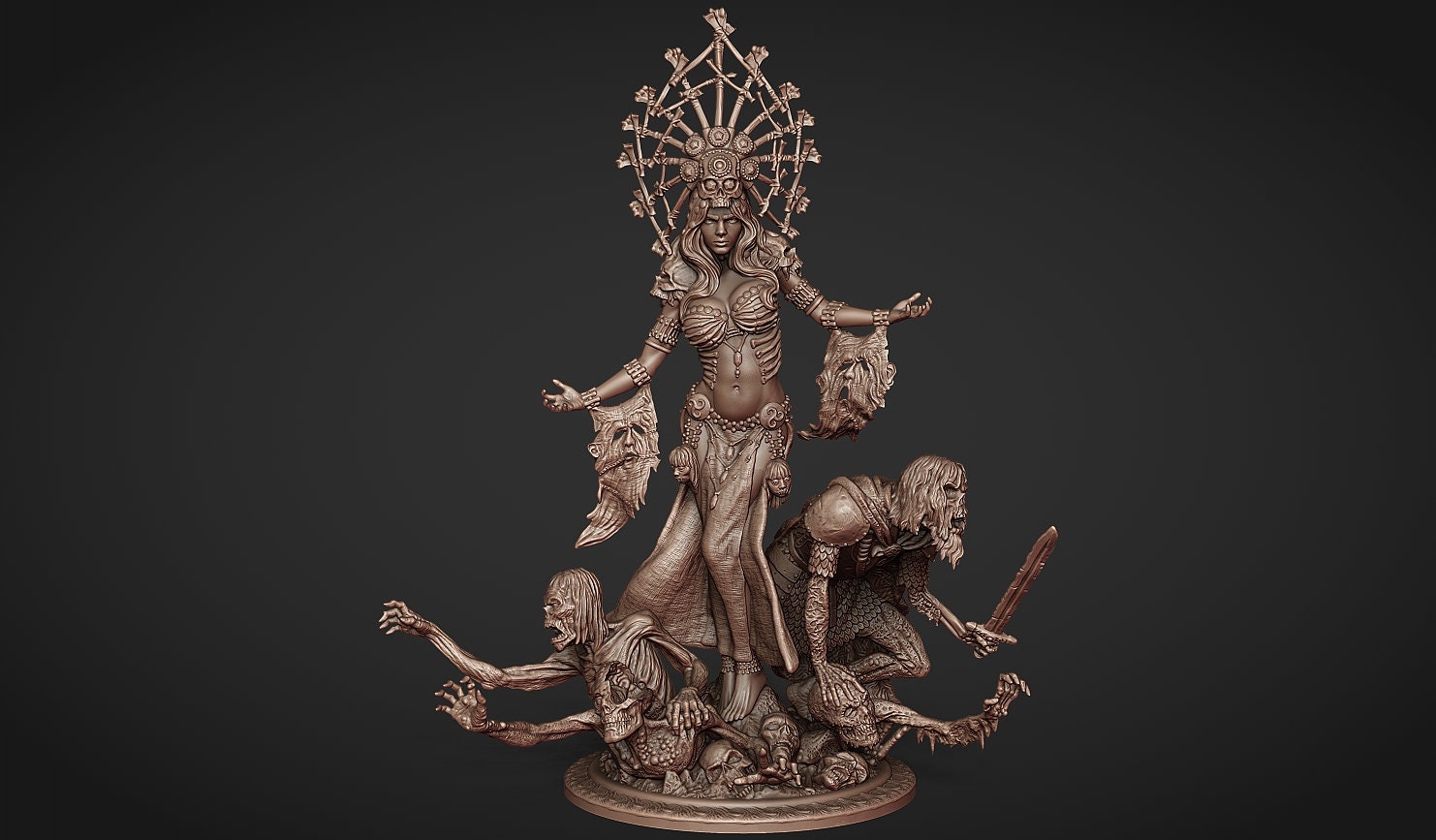 Necromancer Queen 75mm 3d Printed Miniature Claydemon - Etsy