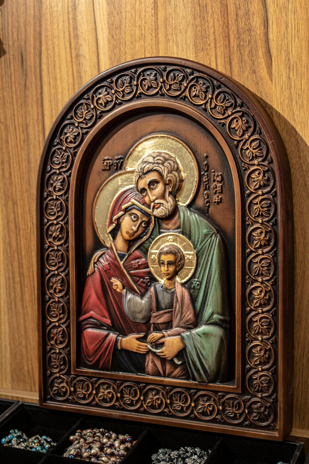 Hand Carved Wood Icon, Holy Family, Byzantine Christian Art - Etsy