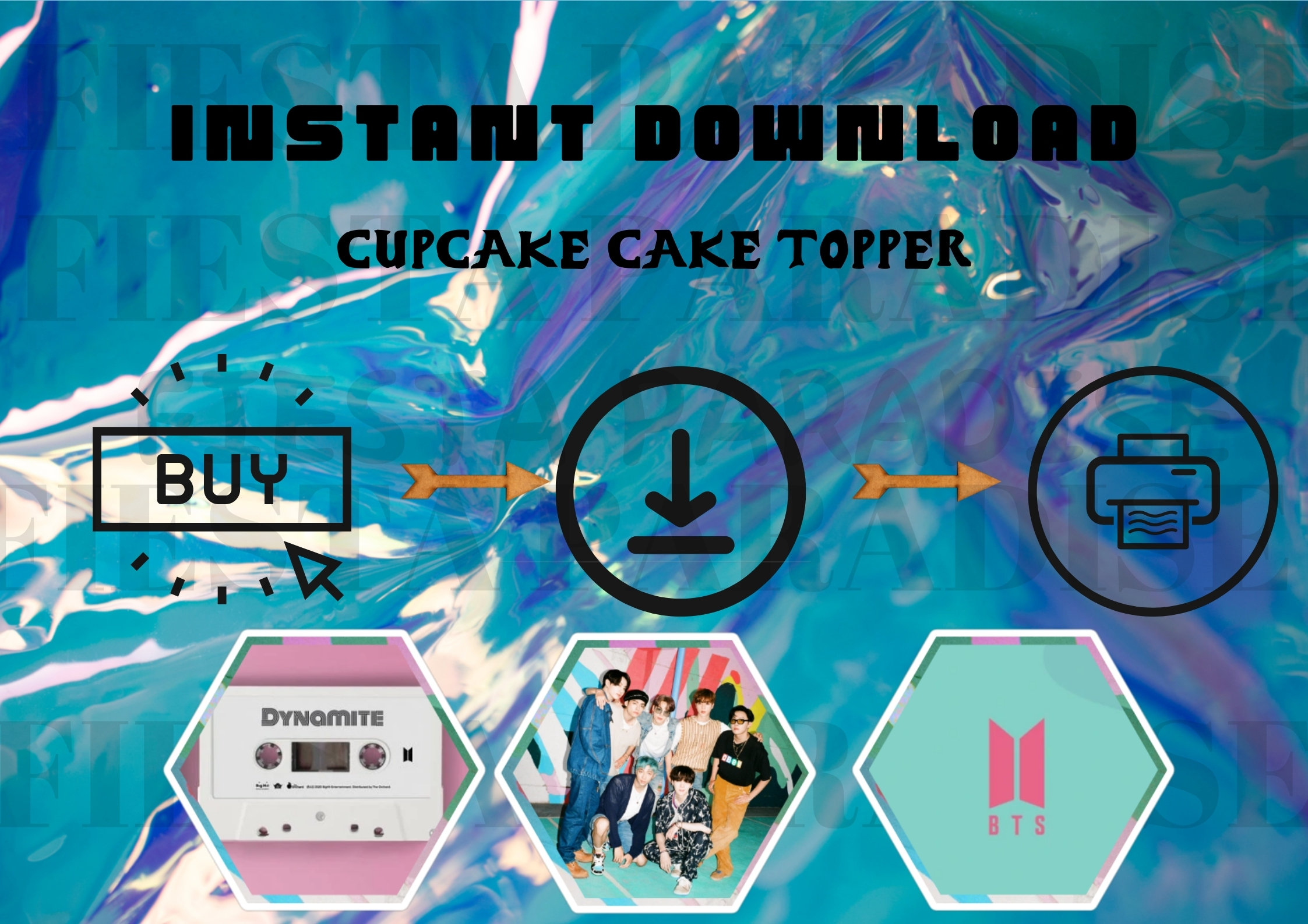 BTS Dynamite Cupcake Topper ,BTS Cake Topper , Printables, Kpop ...