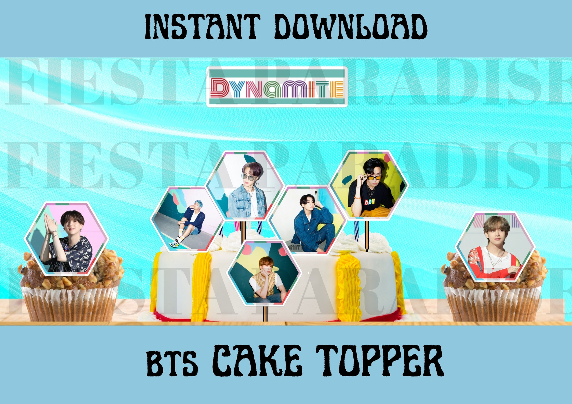 BTS Dynamite Cupcake Topper ,BTS Cake Topper , Printables, Kpop ...